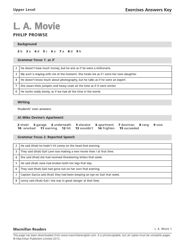 LA Movie Exercises Answers Key | PDF