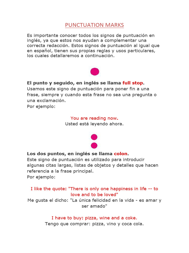 Signos de puntuación en inglés | PDF | Artes del Lenguaje y ...