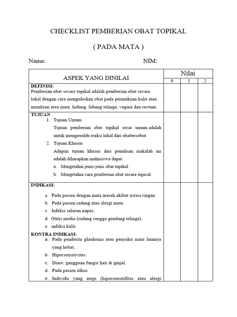 Checklist Topikal Mata | PDF