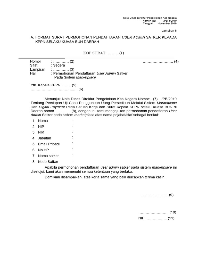 Permohonan Pendaftaran User Admin Satker | PDF