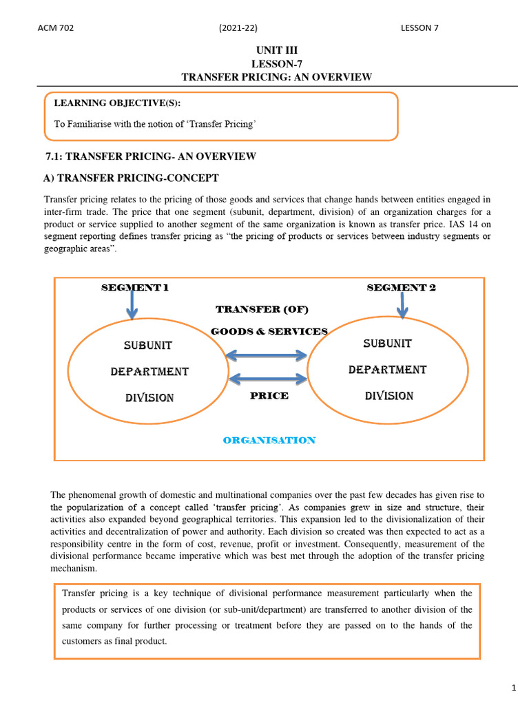 Lesson 7 Transfer Pricing An Overview | PDF