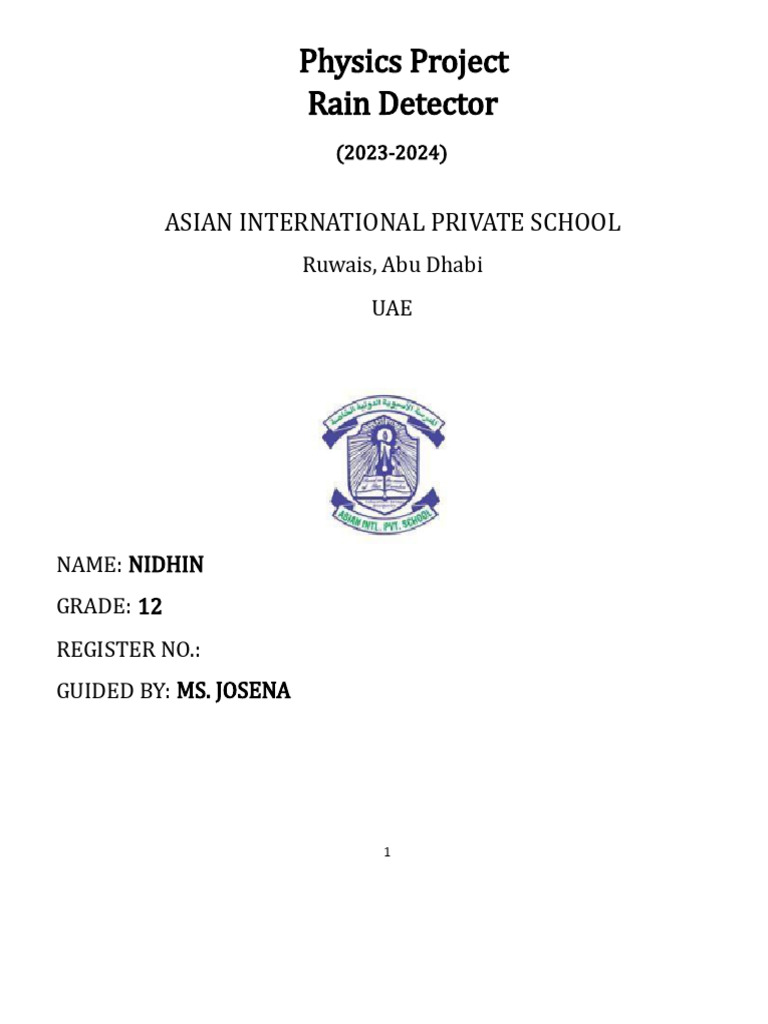 Physics Project-Rain Detector-Nidhin | PDF | Switch | Transistor Physics Project-Rain Detector-Nidhin | PDF | Switch | Transistor