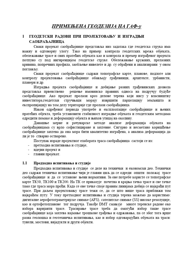 Geodetski Radovi Pri Projektovanju I Izgradnji Saobraćajnica | PDF