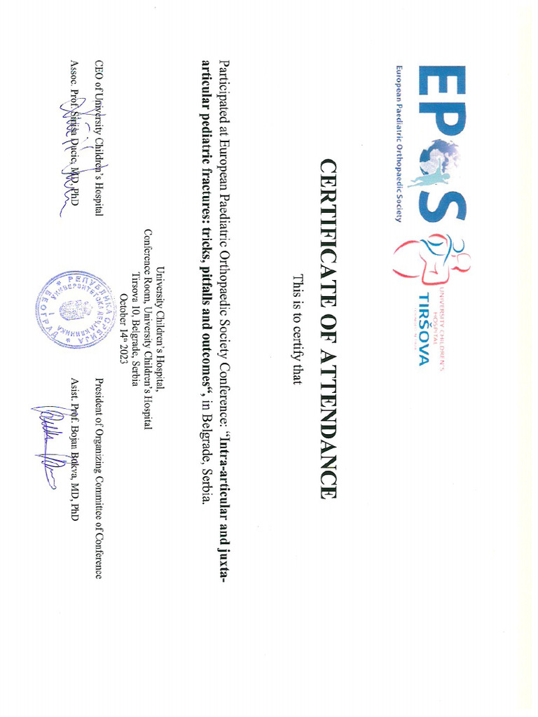 Certificate EPOS Conference 2023. | PDF