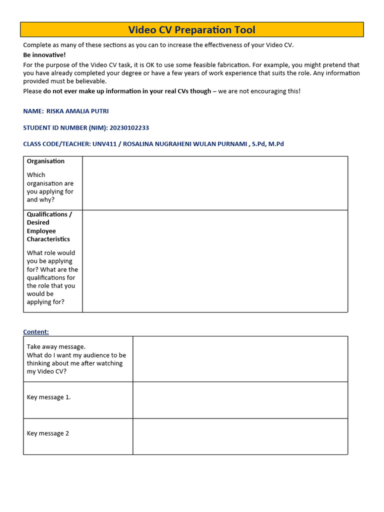 Video CV Preparation Guide | PDF