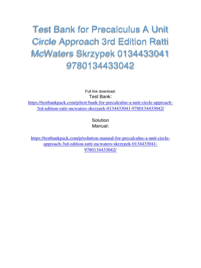 Test Bank For Precalculus A Unit Circle Approach 3rd Edition Ratti ...