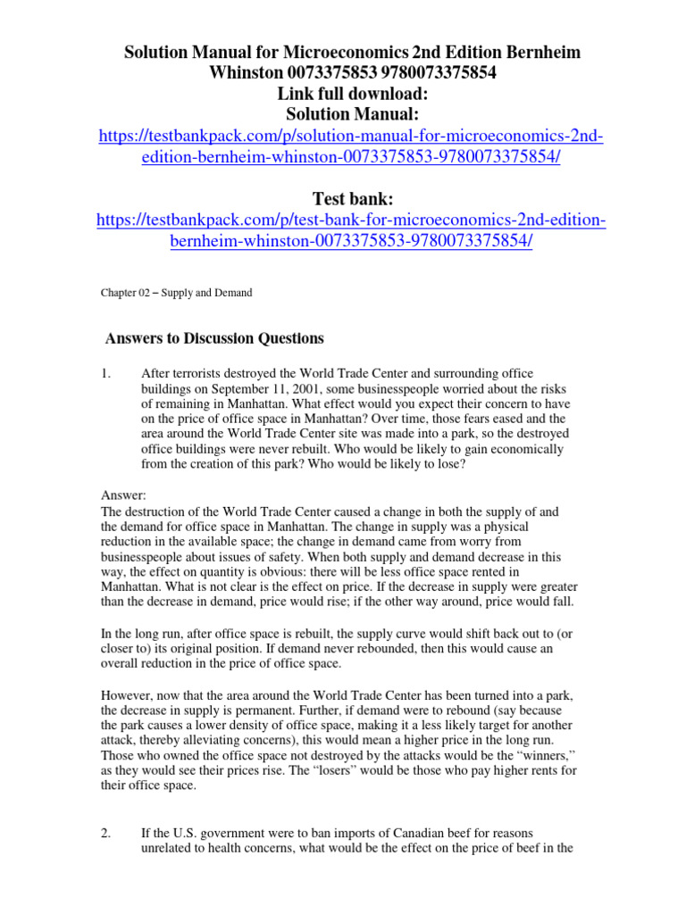 Solution Manual For Microeconomics 2nd Edition Bernheim Whinston ...