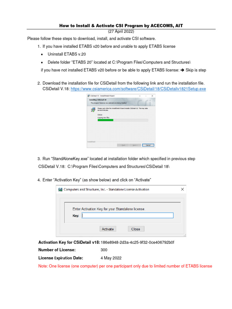 00 How To Install CSI Software For Temporary License by ACECOMS (Update) | PDF