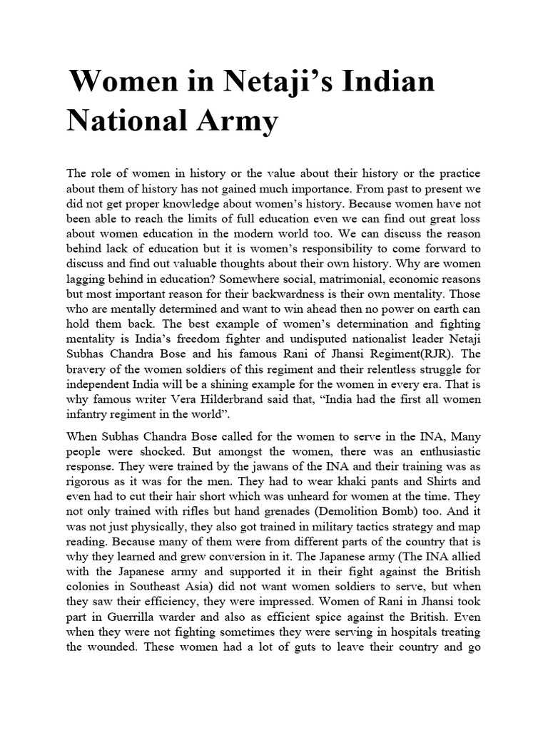 Women in Netaji's Ina | PDF | Indian Independence Movement | Indian ...