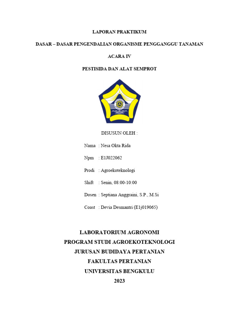 LAPORAN PRAKTIKUM Ddpopt Pestisida Dan Alat Smprot | PDF | Sains ...