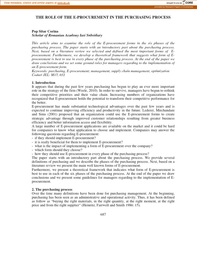 The Role of The E-Procurement in The Purchasing Process | PDF | Supply Chain | Enterprise ...
