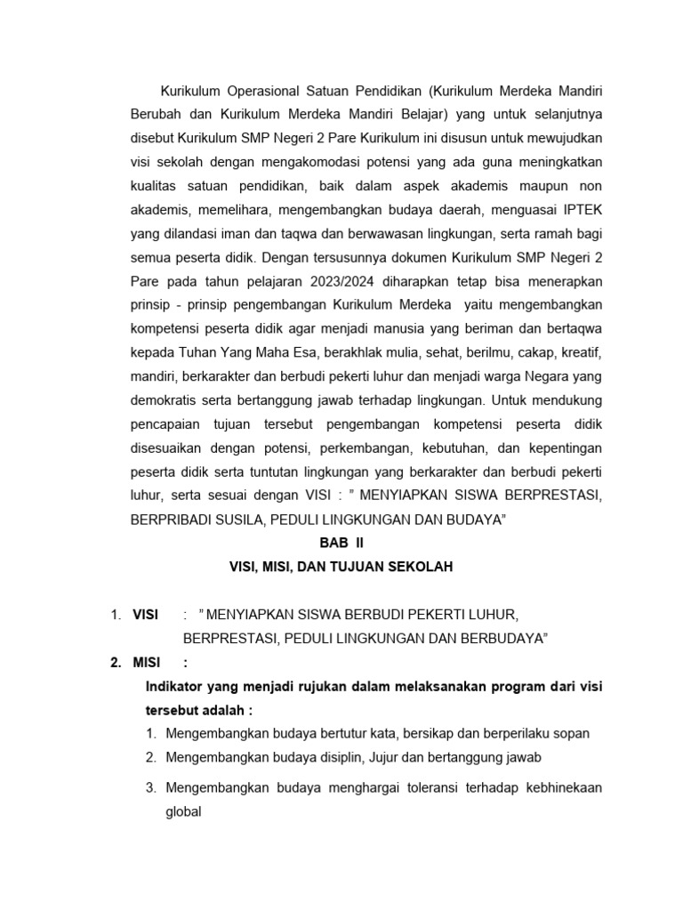 Kurikulum Operasional Satuan Pendidikan | PDF | Karier & Perkembangan ...