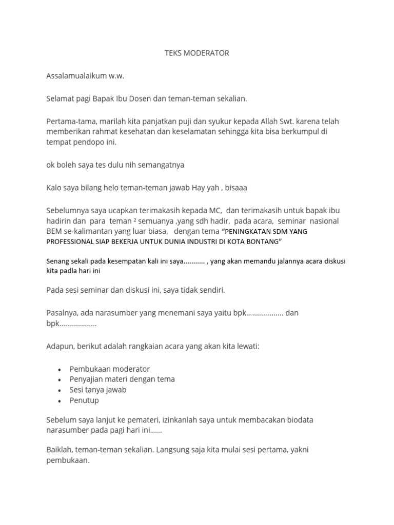 Teks Moderator | PDF | Karier & Perkembangan | Pengembangan Diri
