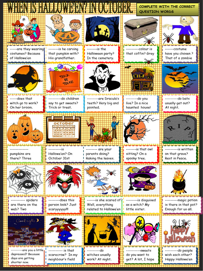 Halloween Question Words Grammar Drills - 118887 | PDF