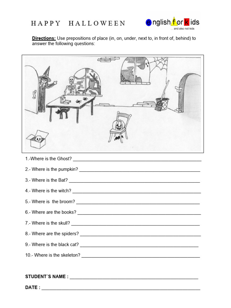 Halloween Prepositions of Place Picture Description Exercises - 33772 ...