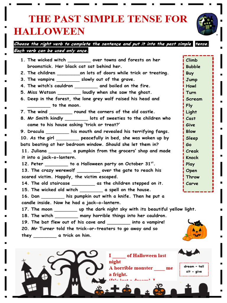 Past Simple Tense: Halloween Activities | PDF | Mystery, Thriller ...