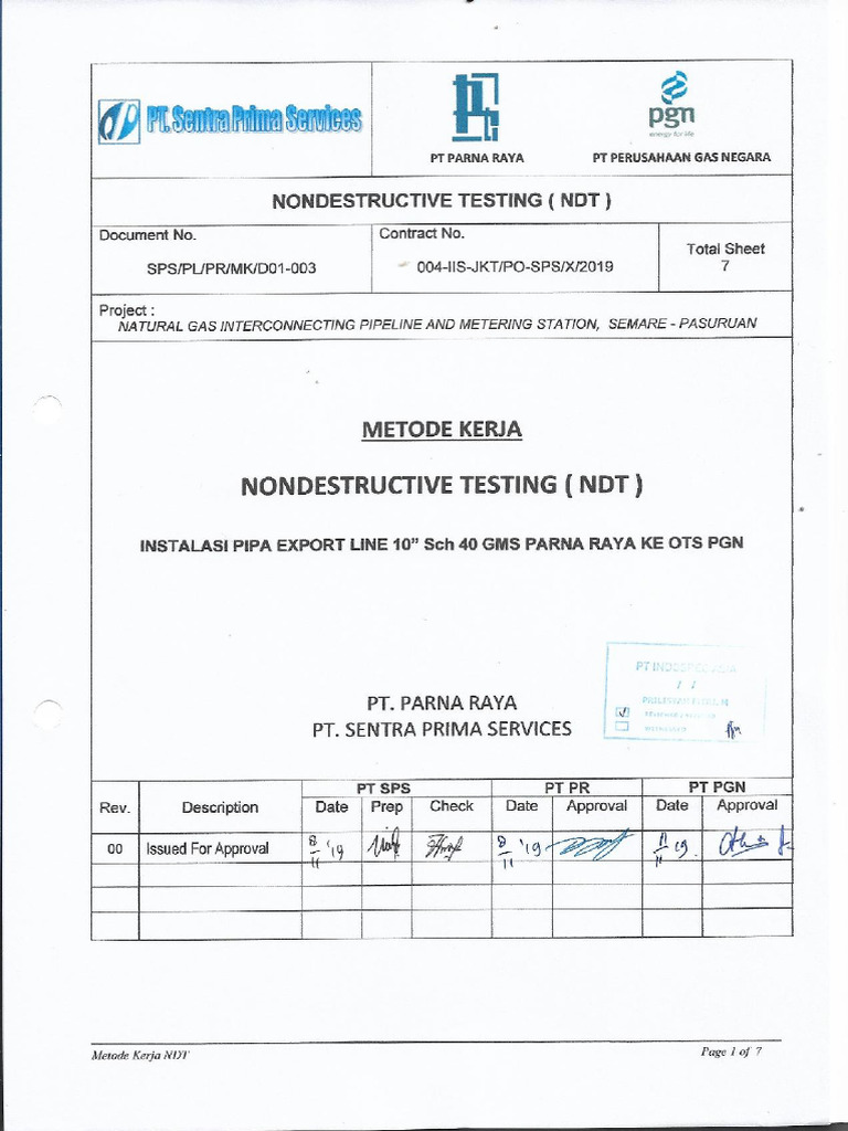 Metode NDT untuk Proyek Pipa PT Parna | PDF | Teknologi & Rekayasa