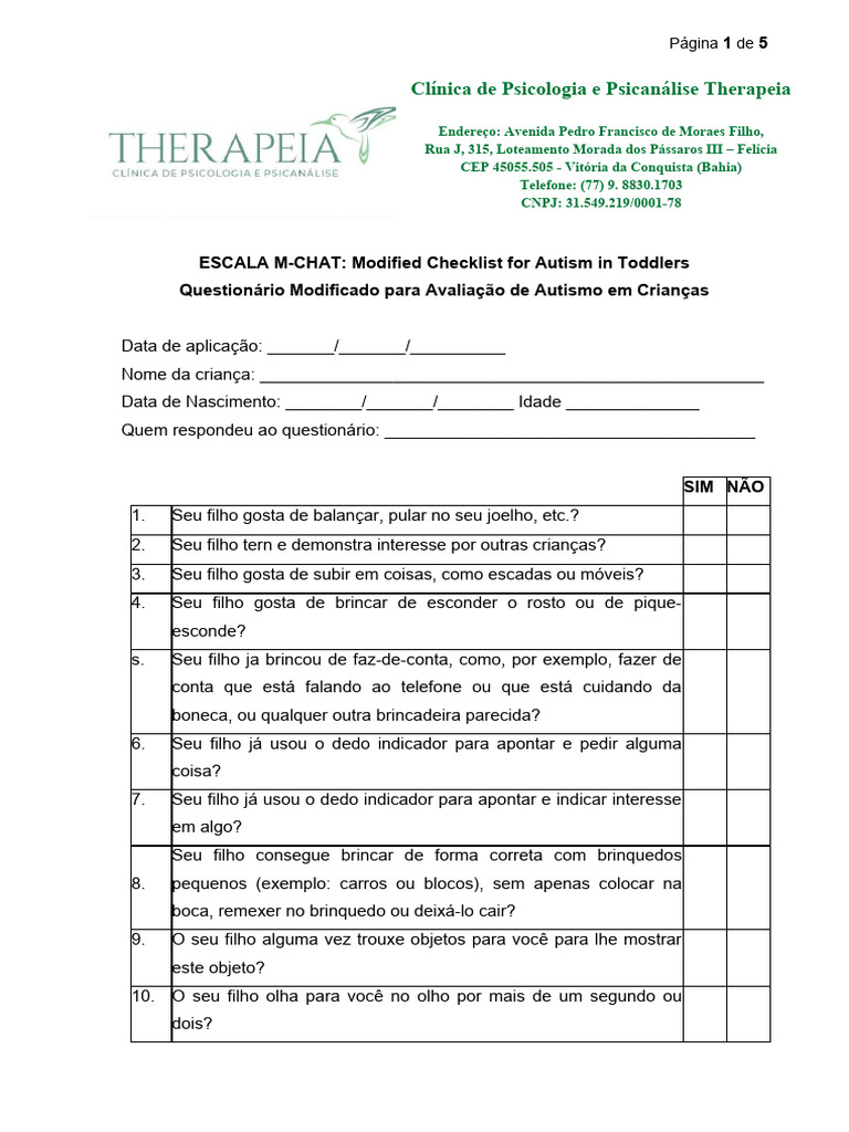 Escala-M-chat-1 THERAPEIA | PDF | Espectro do autismo | Entrevista