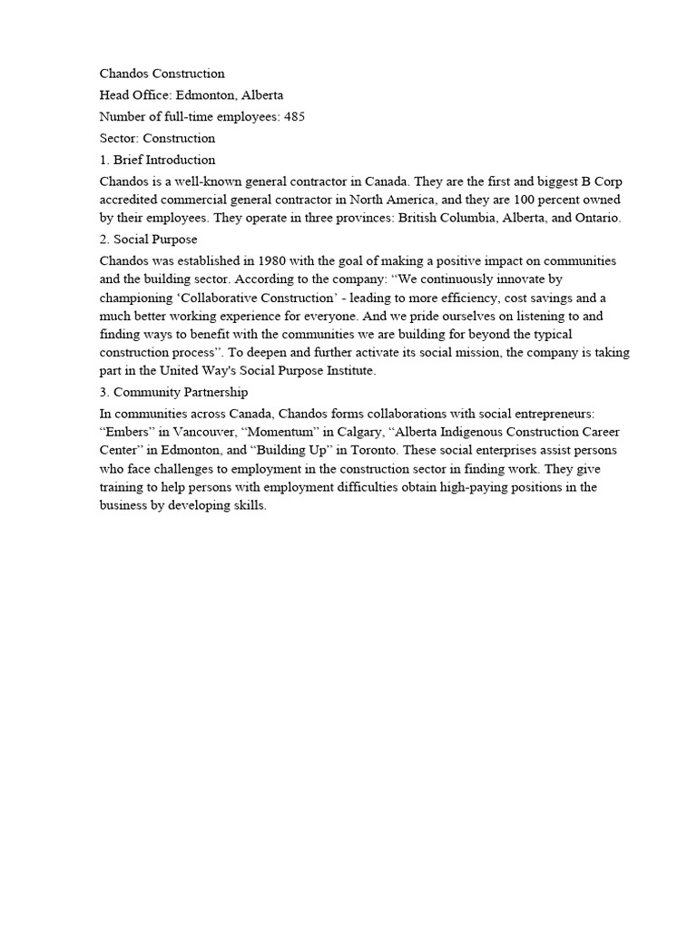 Chandos Construction's 2024-2025 Sustainability Initiatives | PDF