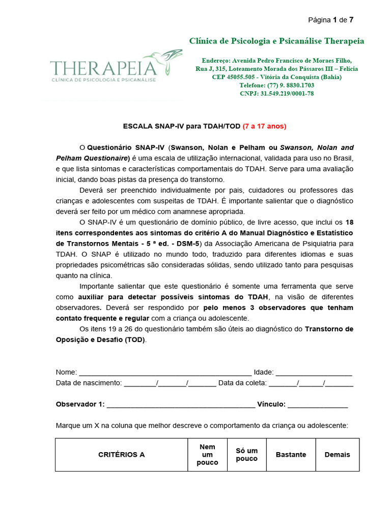 Mta Snap Iv - Tdah Tod | PDF