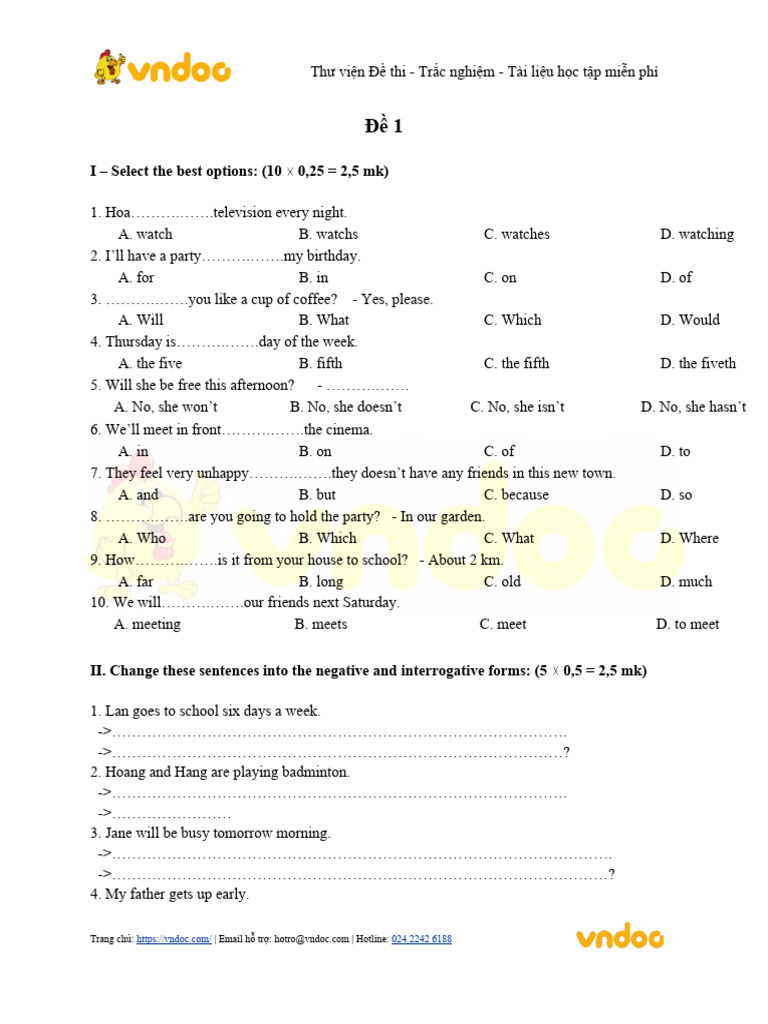 De Khao Sat Chat Luong Dau Nam Mon Tieng Anh Lop 7 | PDF