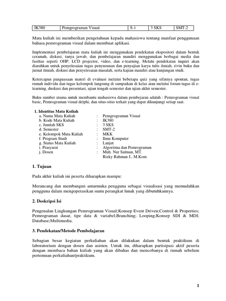 Silabus Pemrograman Visual | PDF