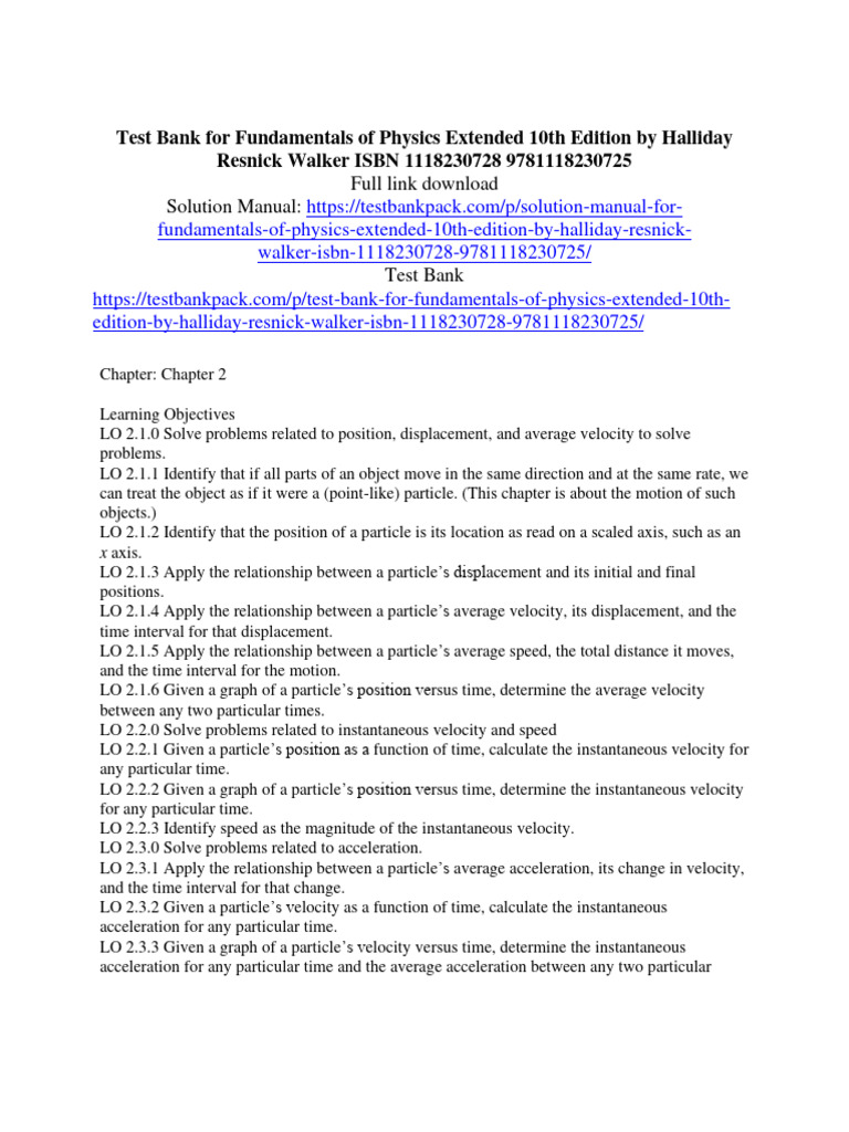 Test Bank For Fundamentals of Physics Extended 10th Edition by Halliday ...