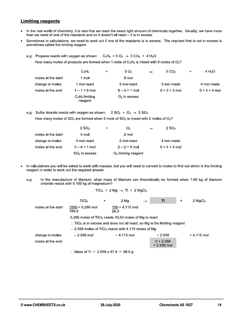 Limiting Reactants | PDF