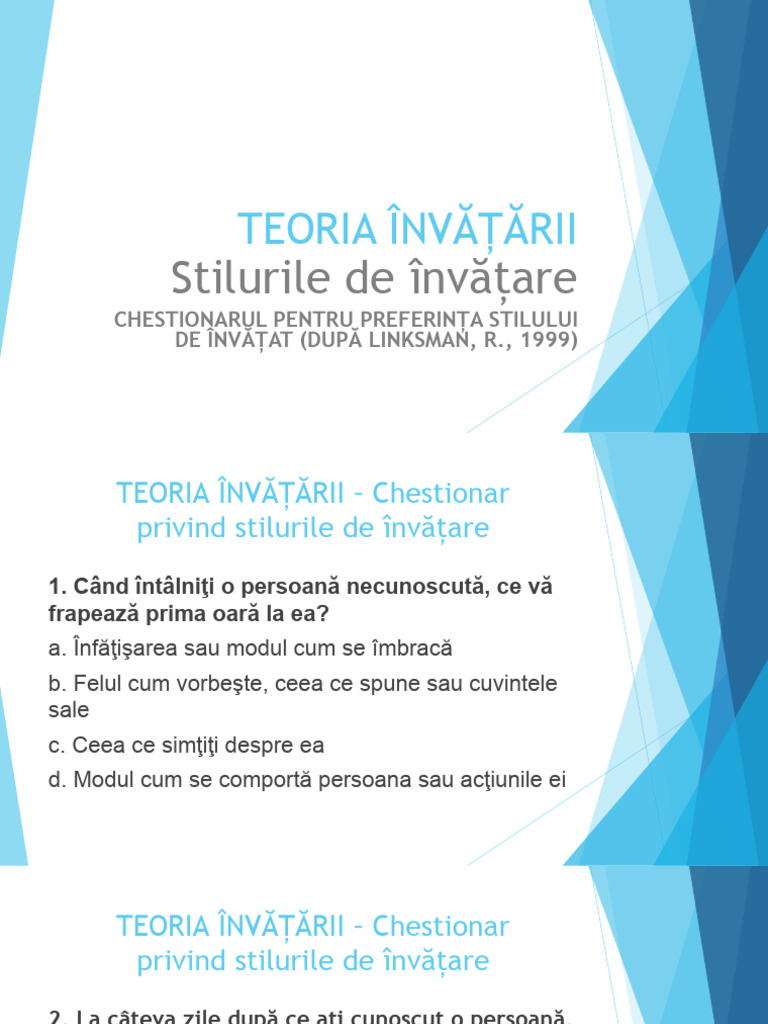 TEORIA INVATARII - Stilurile de Invatare | PDF