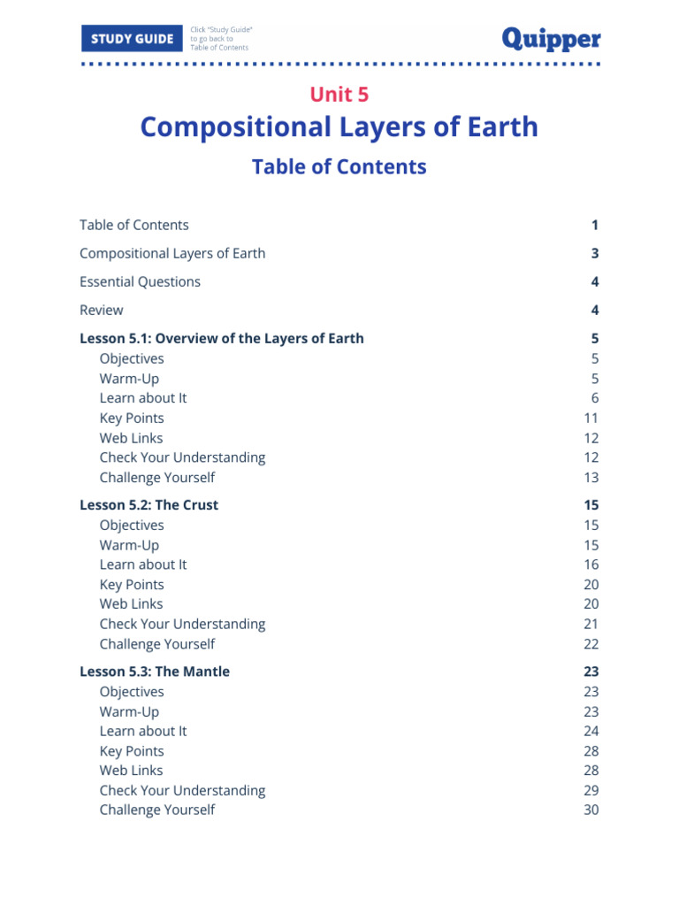ELS SHS Unit 5 Compositional Layers of Earth Study Guide | PDF | Plate ...