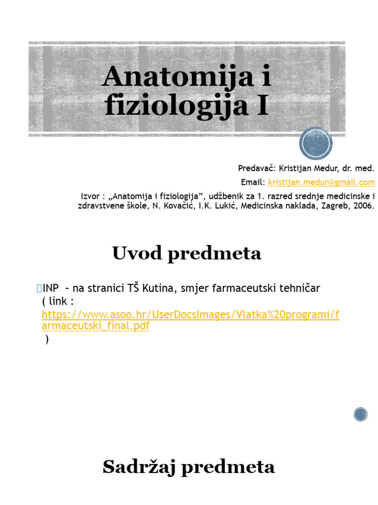 Anatomija I Fiziologija I | PDF