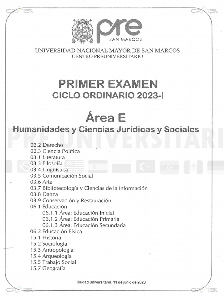 1er Examen Pre San Marcos - Área E | PDF