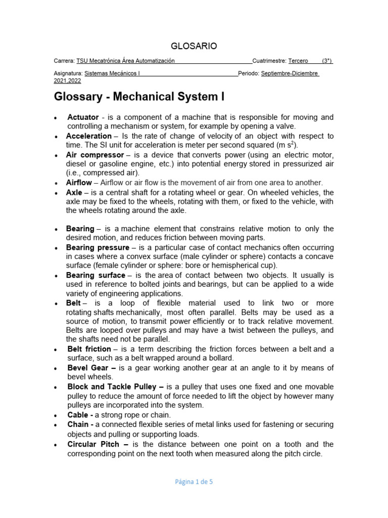 Mechanical Systems Glossary | PDF | Machines | Belt (Mechanical)