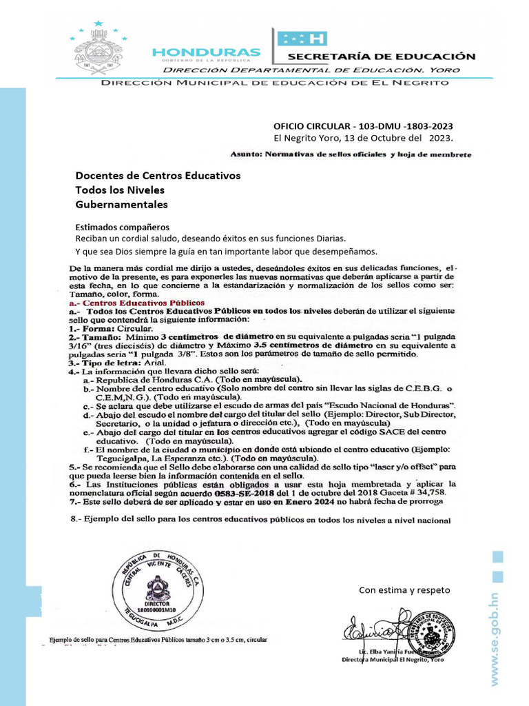 Oficio Circular para Docentes 2023 | PDF