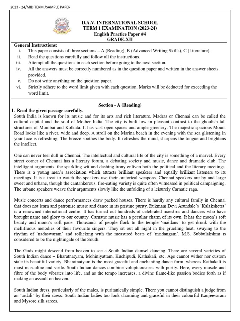 English Grade 12 Practice Paper 4 | PDF | Foreign Language Studies | Art