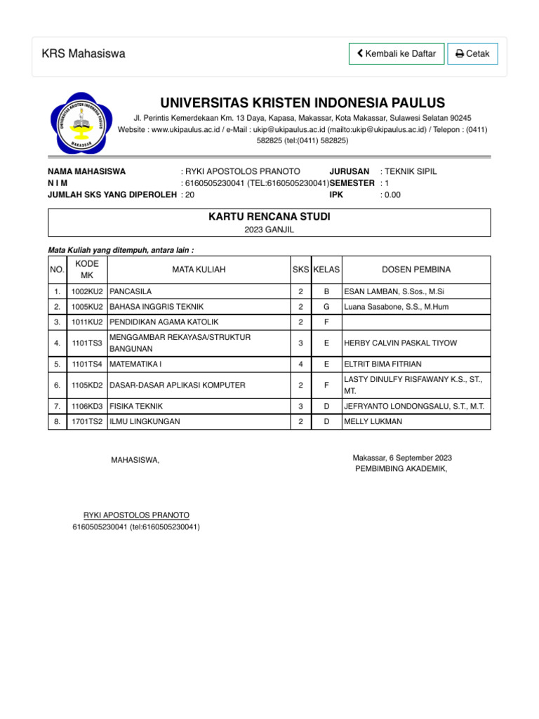 KRS Mahasiswa | PDF