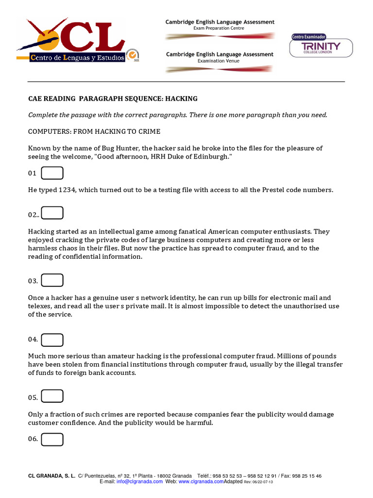 CAE Reading Paragraph Sequence Hacking | PDF