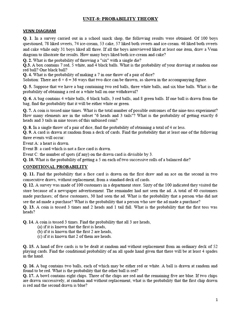 UNIT 8 Numericals | PDF | Probability | Playing Cards