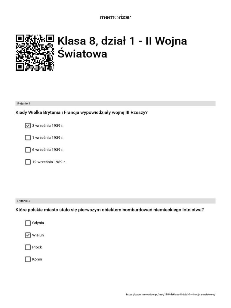 Klasa 8, Dział 1 - II Wojna Światowa - WYPEŁNIONY | PDF