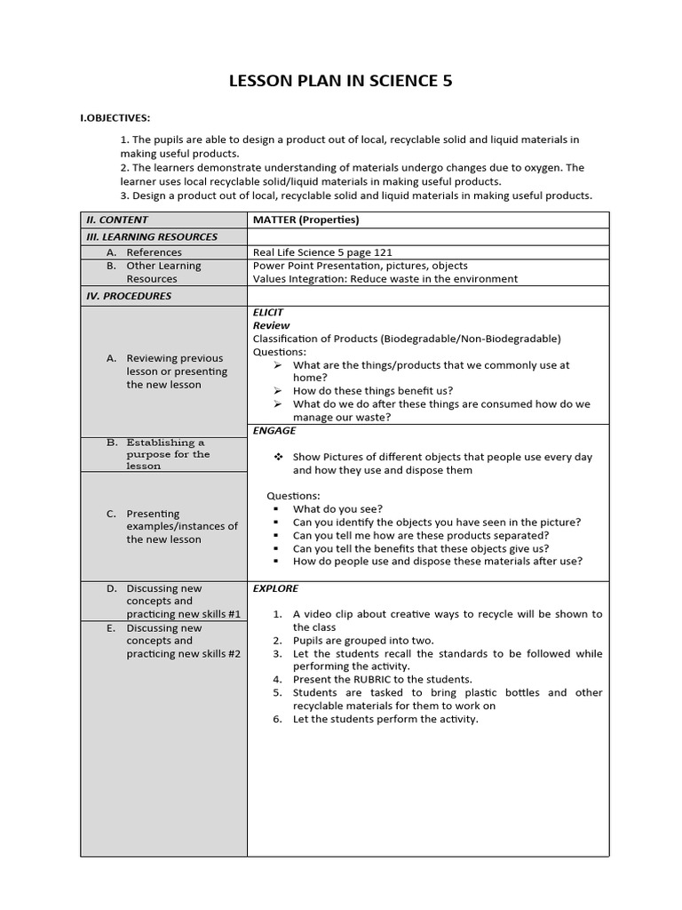 Lesson Plan in Science 5 Cot 2nd Quarter | PDF