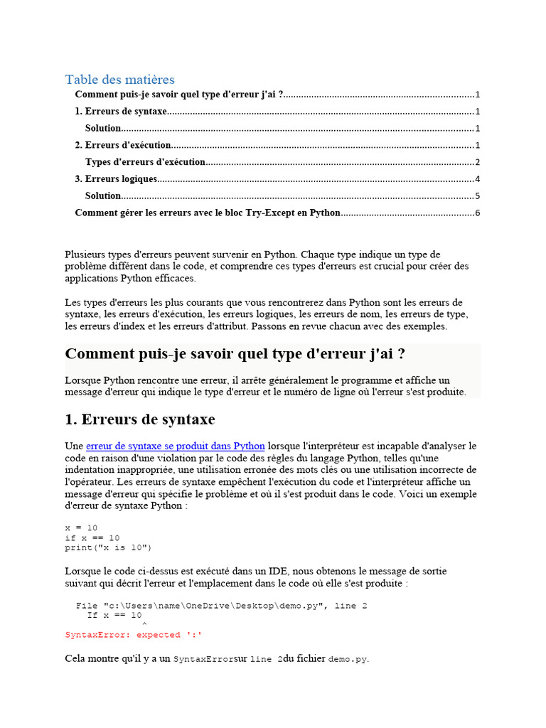Les Erreurs Les Plus Communes en Python | PDF | Méthodes et références ...