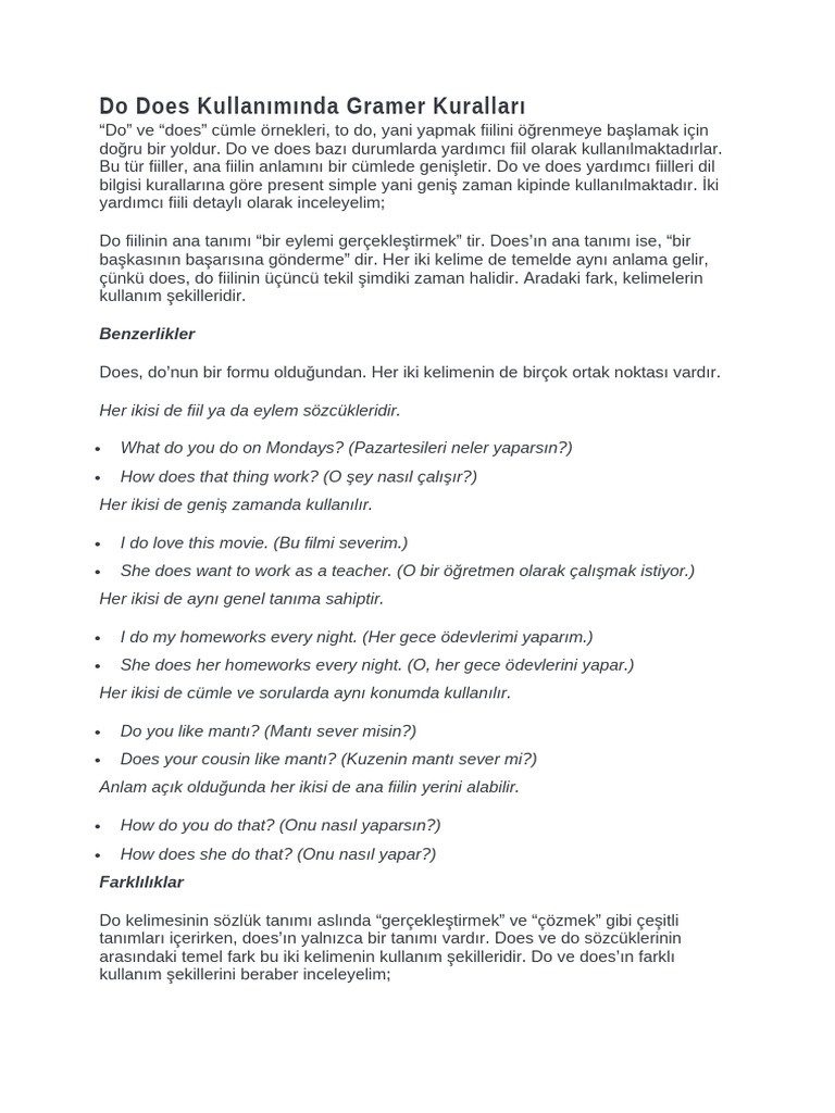 Do Does Kullanımında Gramer Kuralları | PDF