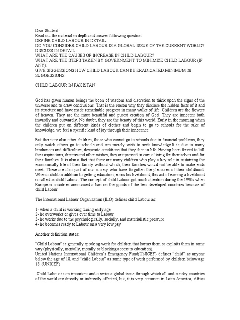 Child Labor in Pakistan Project | PDF | Child Labour | International ...