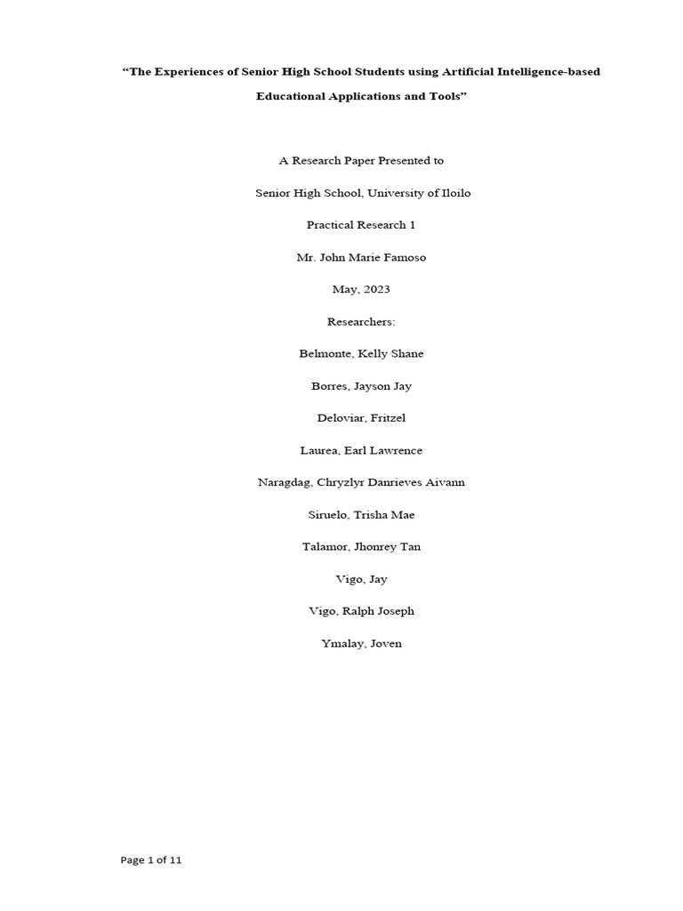 The Experiences of Senior High School Students Using Artificial Intelligence Based Educational ...