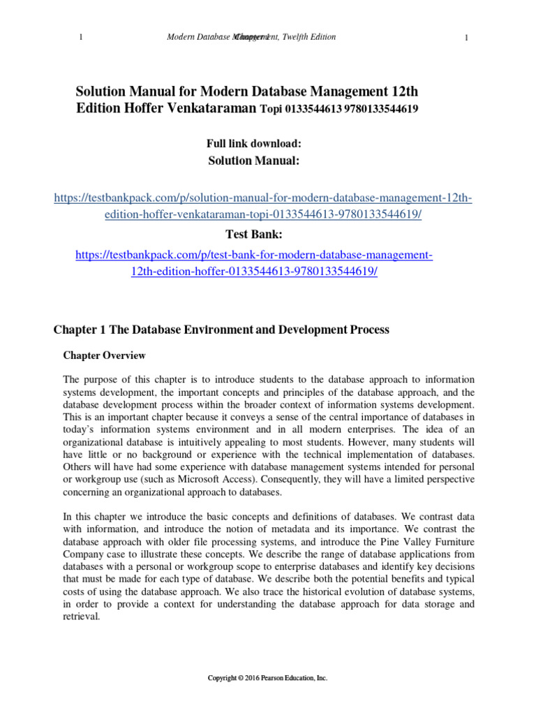 Solution Manual For Modern Database Management 12th Edition Hoffer ...