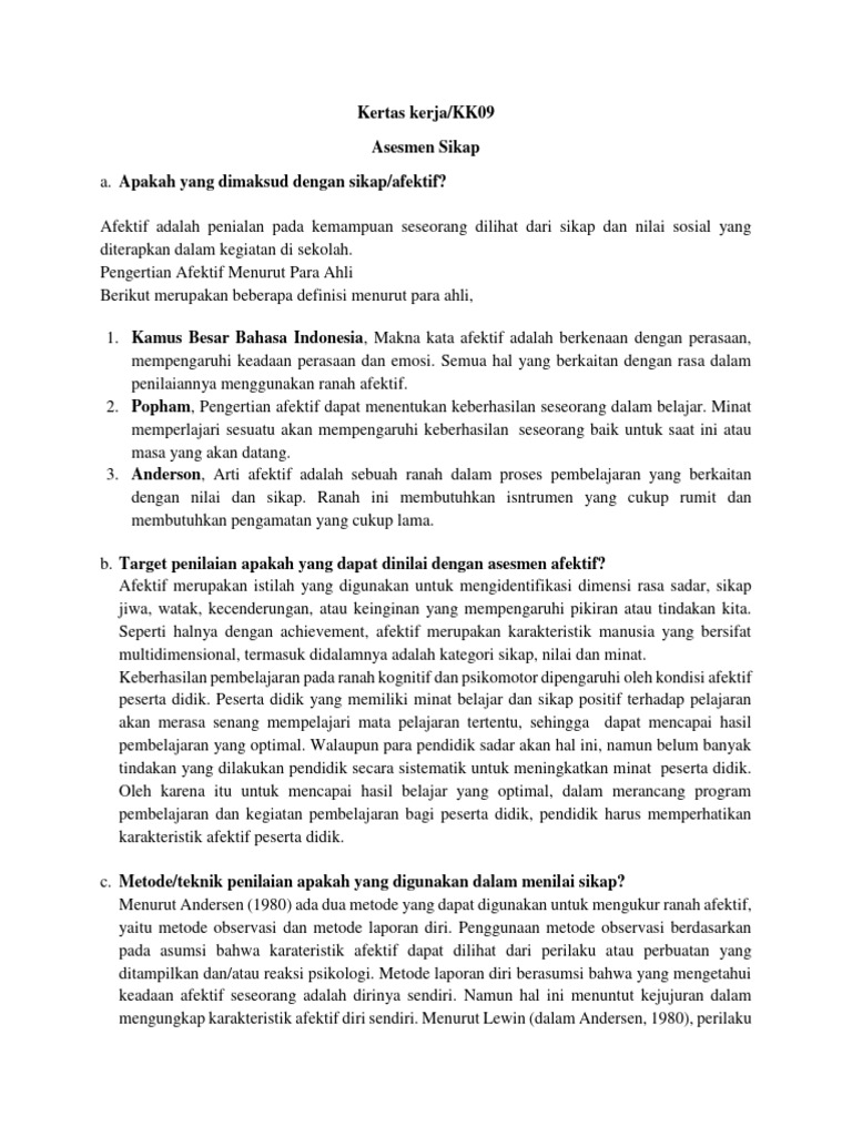 Kertas Kerja KK09 Asesmen Sikap | PDF | Karier & Perkembangan