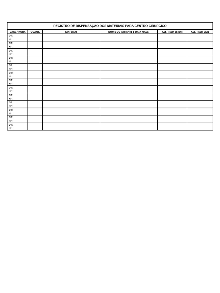 Registro Dispensação de Material Centro Cirurgico | PDF