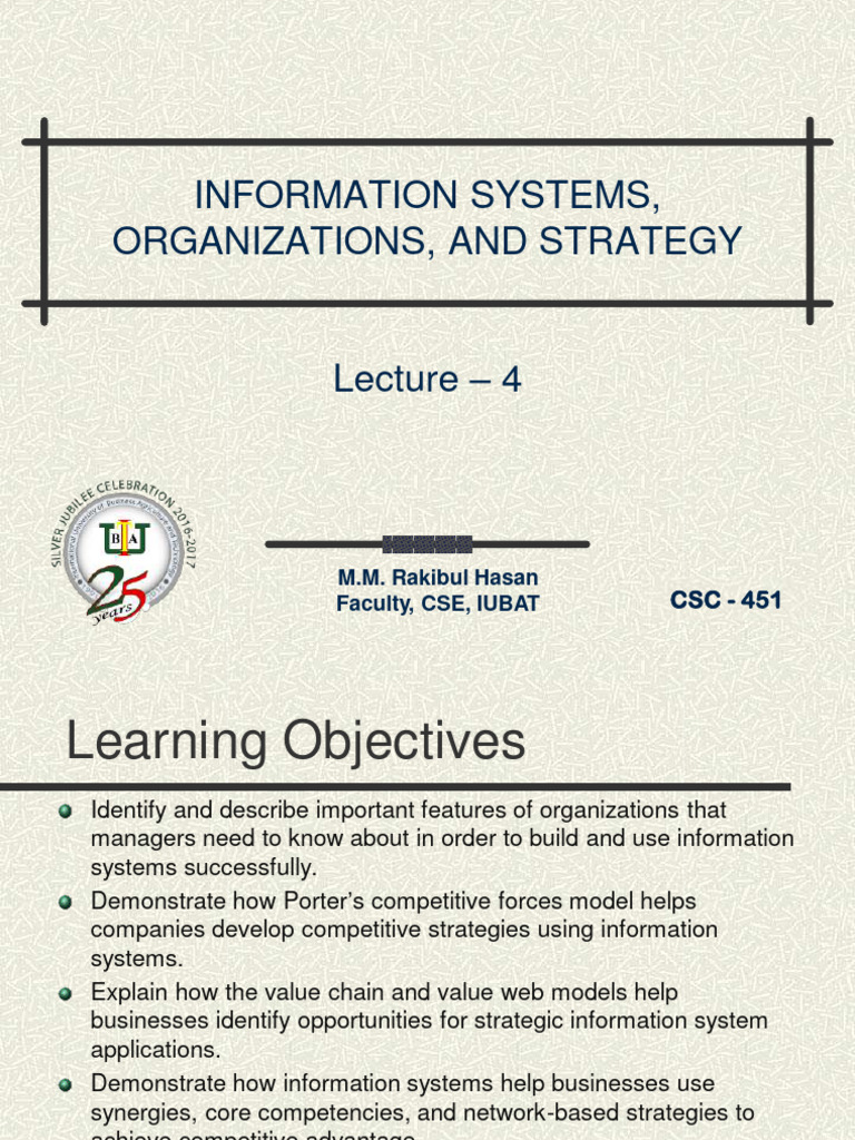 Lecture 04 Information Systems Organizations And Strategy Pdf
