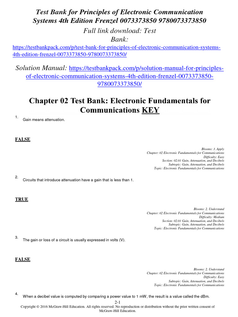 Test Bank For Principles of Electronic Communication Systems 4th ...