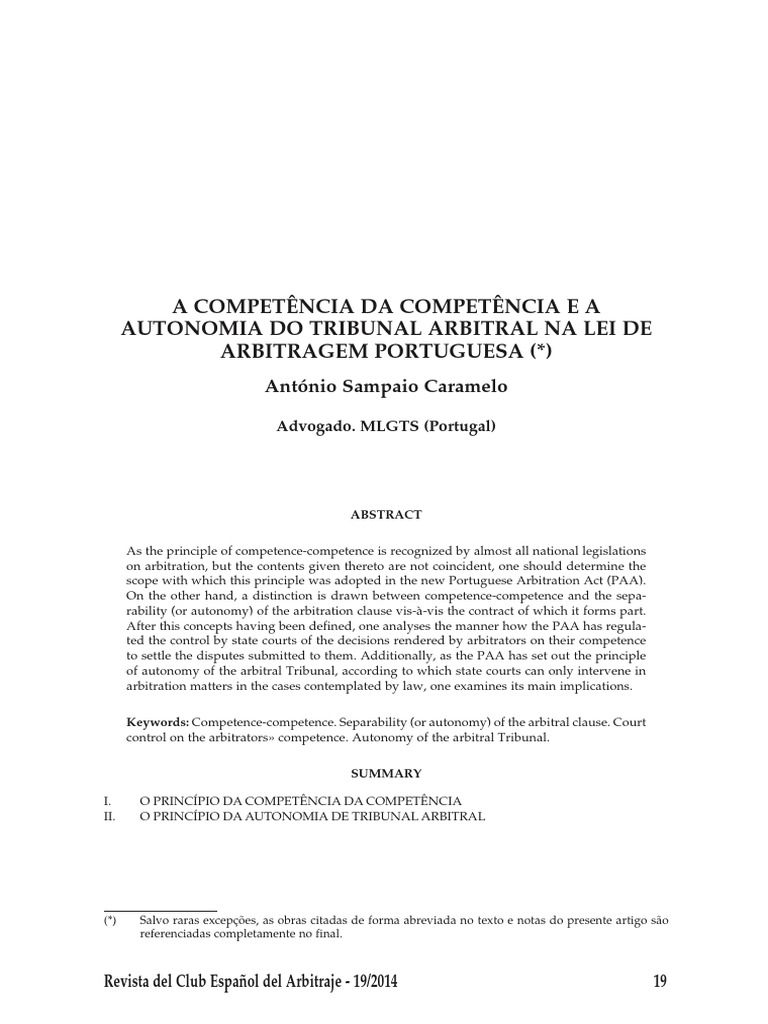 A Competencia Da Competencia e A Autonomia Do Tribunal Arbitral Na Lei ... A Competencia Da Competencia e A Autonomia Do Tribunal Arbitral Na Lei ...